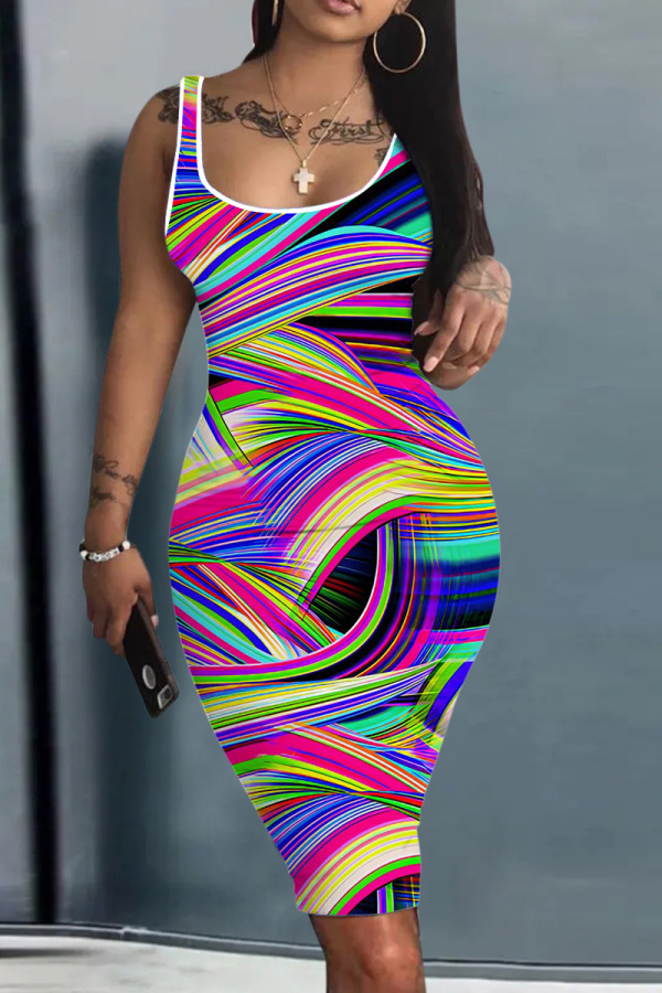 Wholesale Sexy Casual Print Basic U Neck Vest Dress Dresses K97752 Online