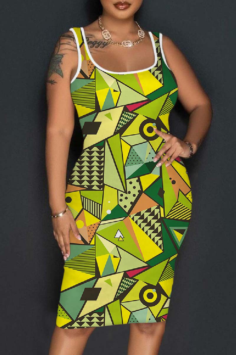 Wholesale Casual Print Basic U Neck Vest Dress Dresses K99341 Online