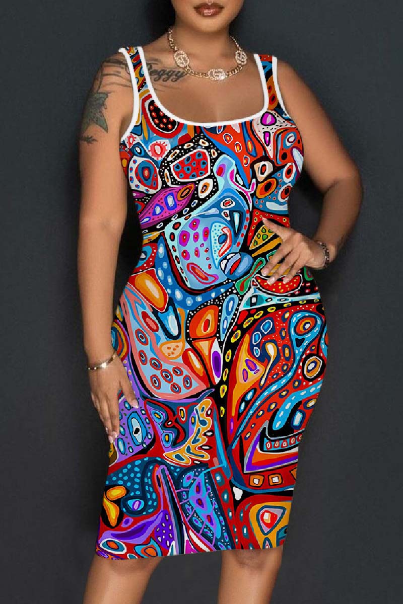 Wholesale Casual Print Basic U Neck Vest Dress Dresses K99341 Online