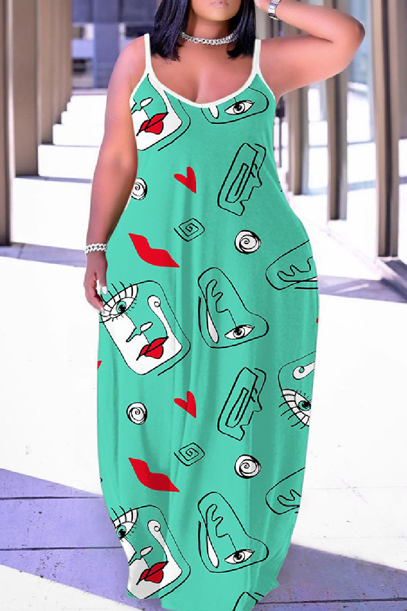 Wholesale Sexy Casual Print Backless Spaghetti Strap Long Dress Dresses