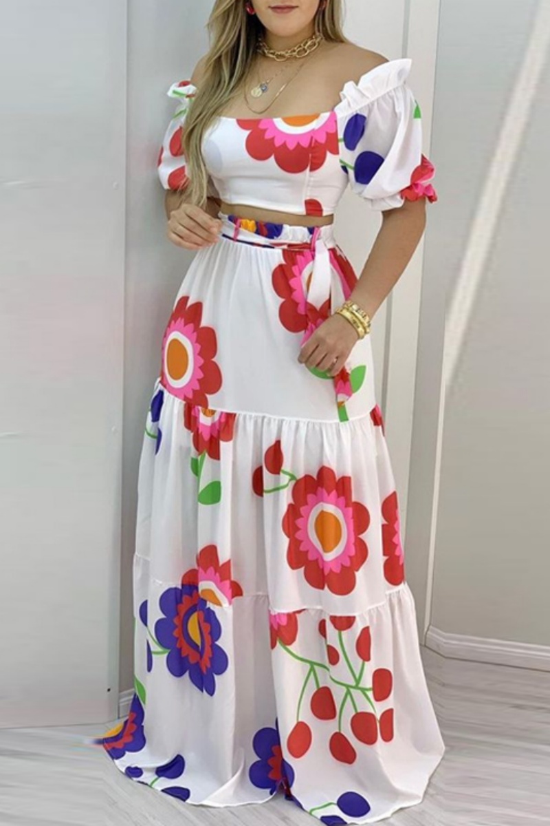 Wholesale Casual Print Frenulum Backless Off the Shoulder Short Sleeve ...