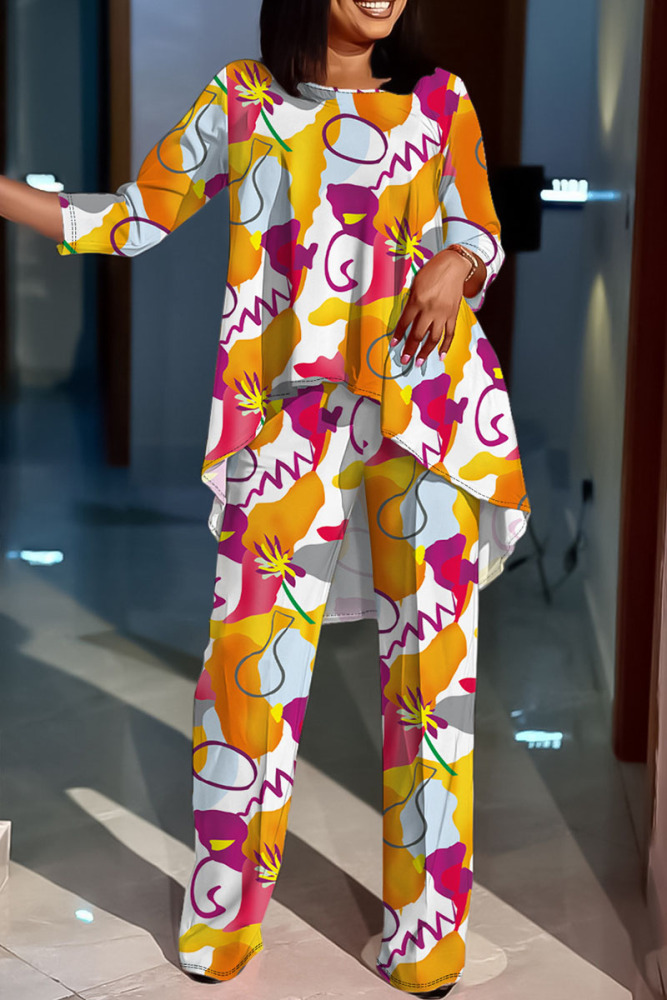 Wholesale Casual Print Capris O Neck Plus Size Two Pieces K100619 Online