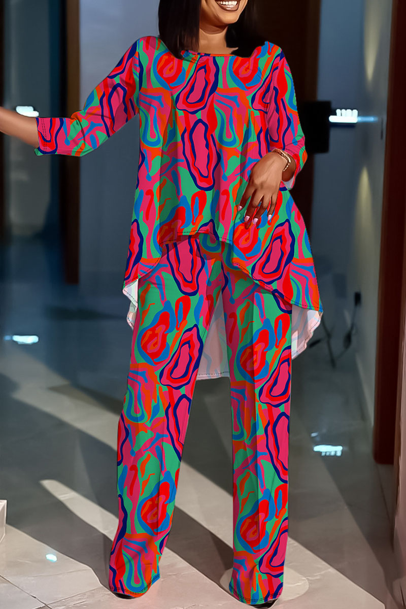 Wholesale Casual Print Capris O Neck Plus Size Two Pieces K100619 Online