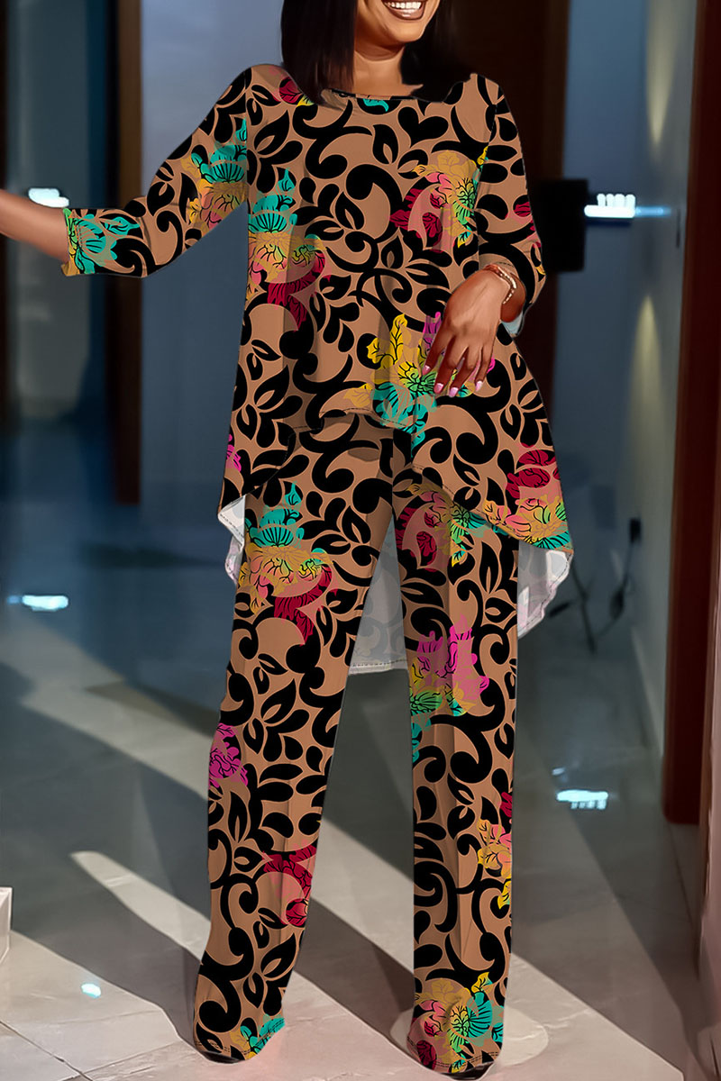 Wholesale Casual Print Capris O Neck Plus Size Two Pieces K100619 Online