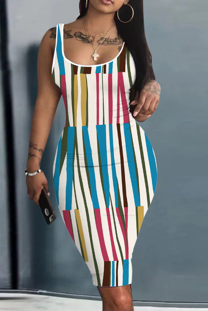 Wholesale Casual Print Basic U Neck Vest Dresses K101155 Online