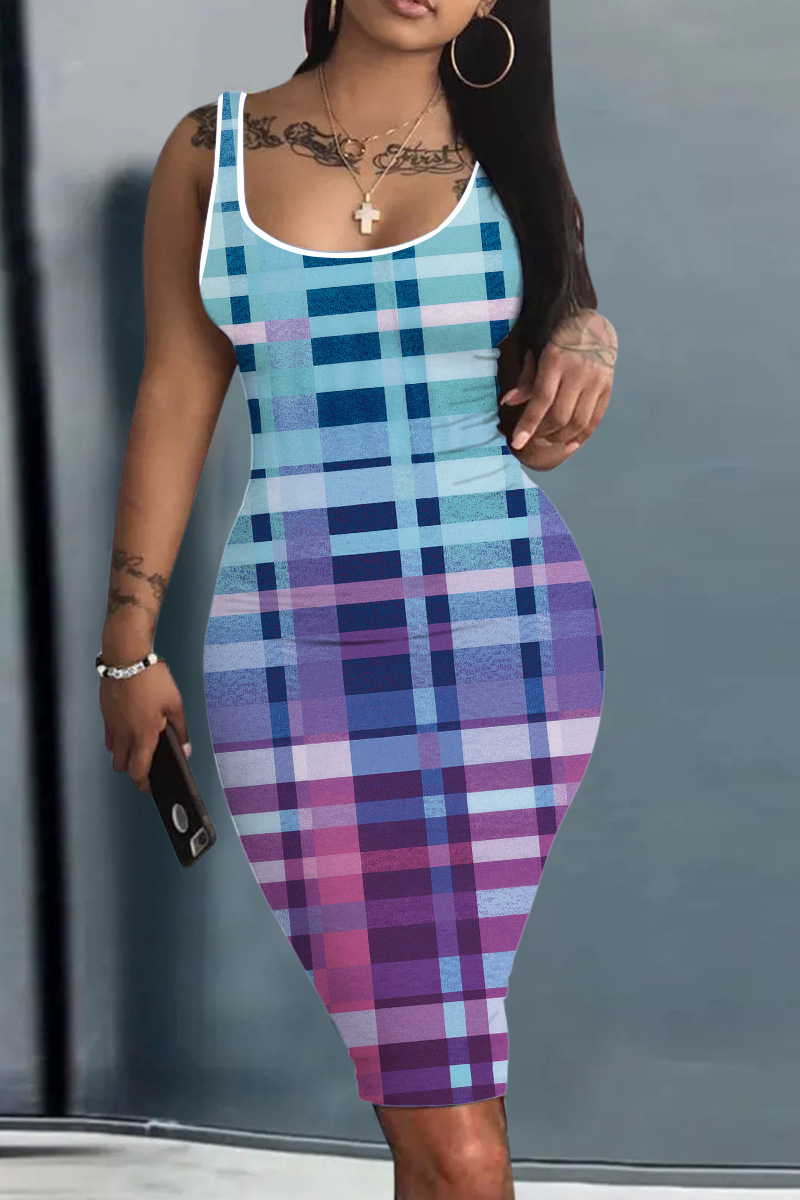 Wholesale Casual Print Basic U Neck Vest Dresses K101155 Online
