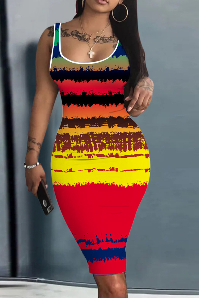 Wholesale Casual Print Basic U Neck Vest Dresses K101155 Online