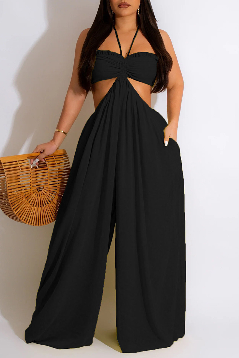 Wholesale Sleeveless Backless Halter Cutout Vacation Cami Wide Leg ...