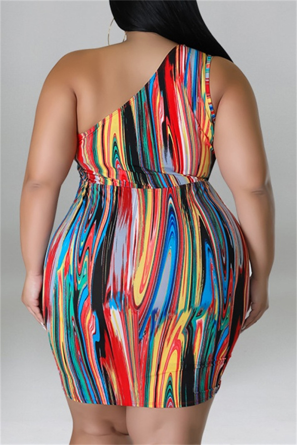 Wholesale Sexy Print Hollowed Out Backless Oblique Collar Sleeveless ...