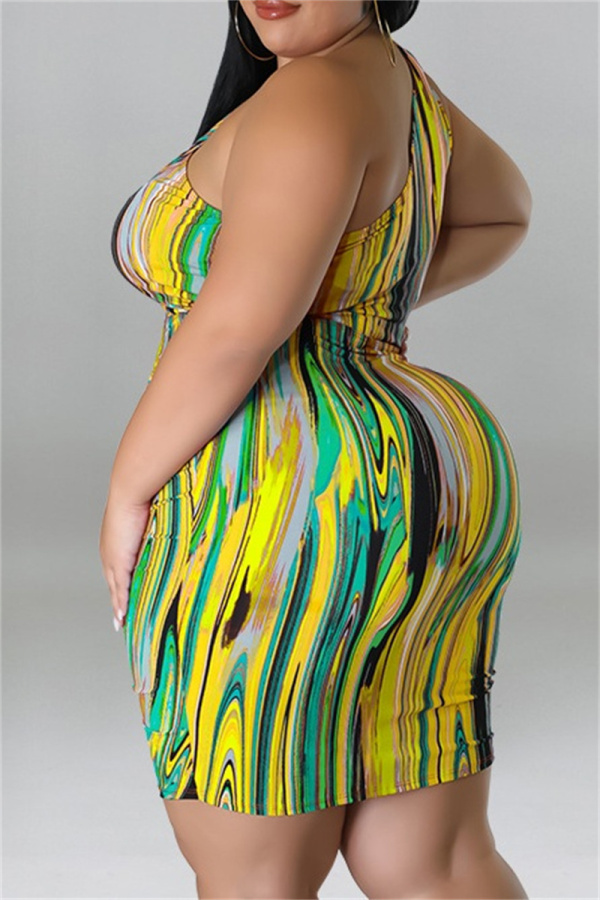 Wholesale Sexy Print Hollowed Out Backless Oblique Collar Sleeveless ...