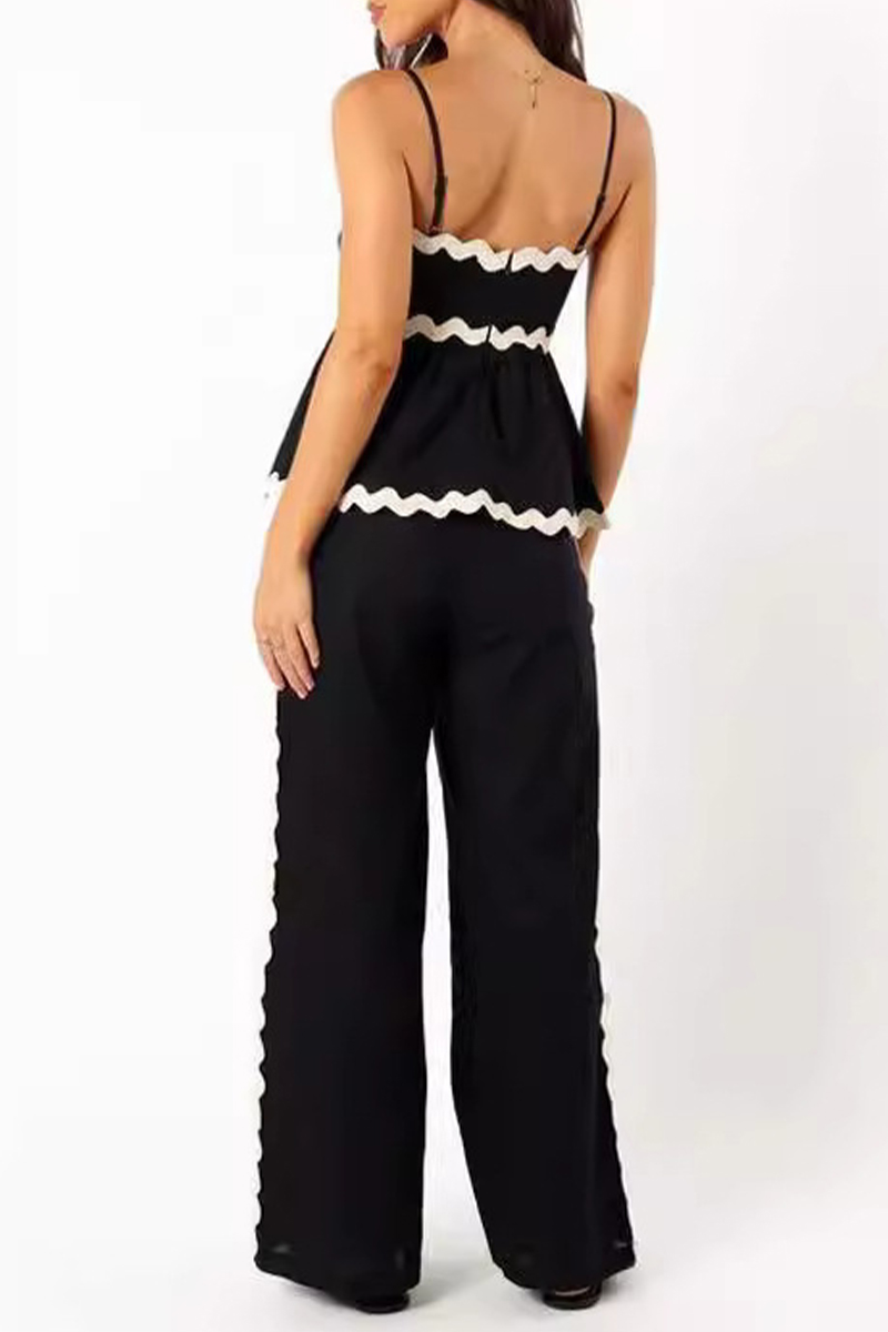 Wholesale Casual Ripple Draw String Backless Contrast Sleeveless Two ...