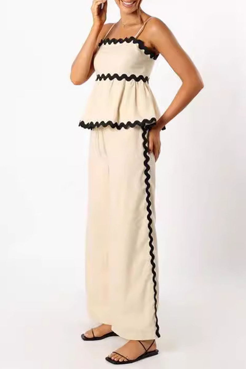 Wholesale Casual Ripple Draw String Backless Contrast Sleeveless Two ...