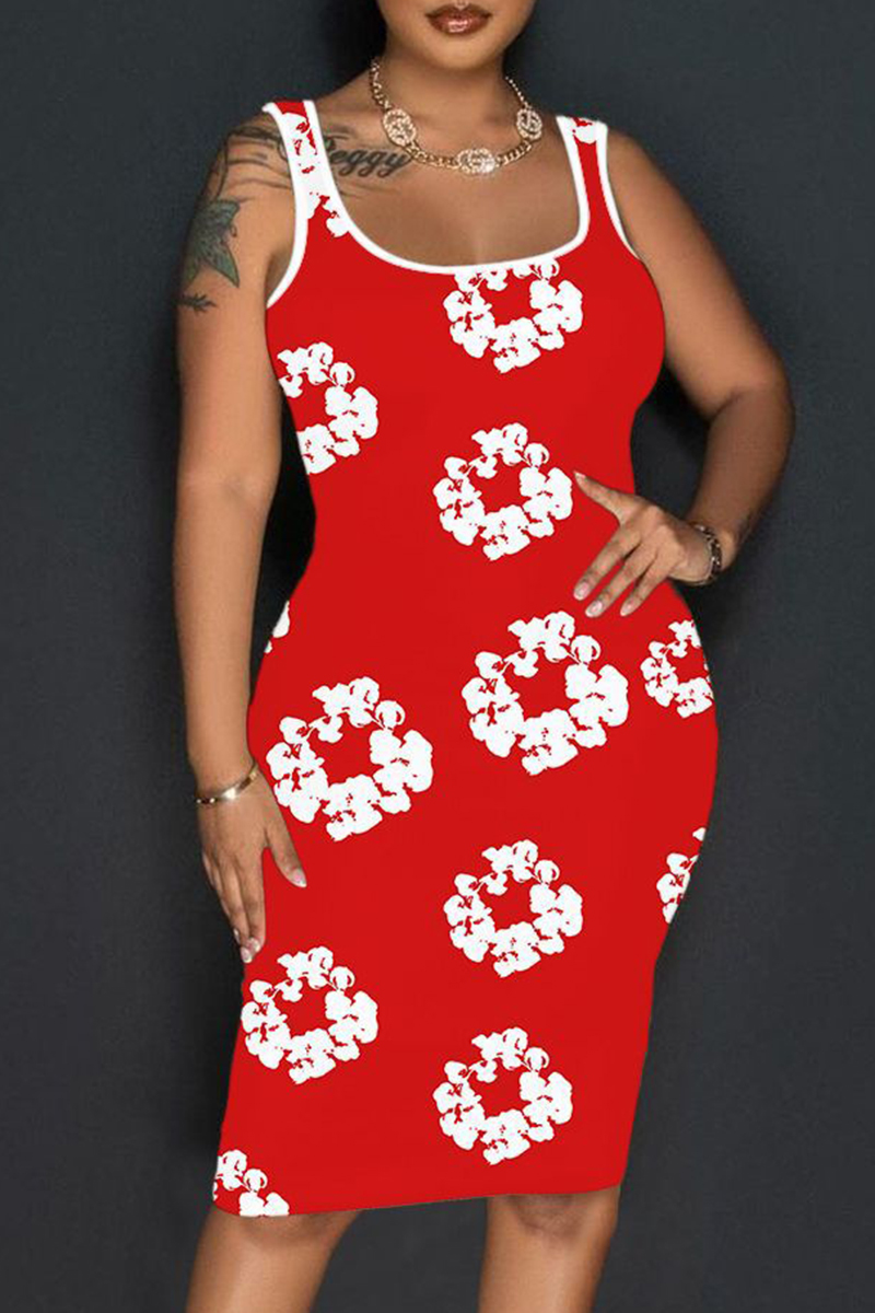 Wholesale Casual Print Basic U Neck Vest Dresses K103072 Online