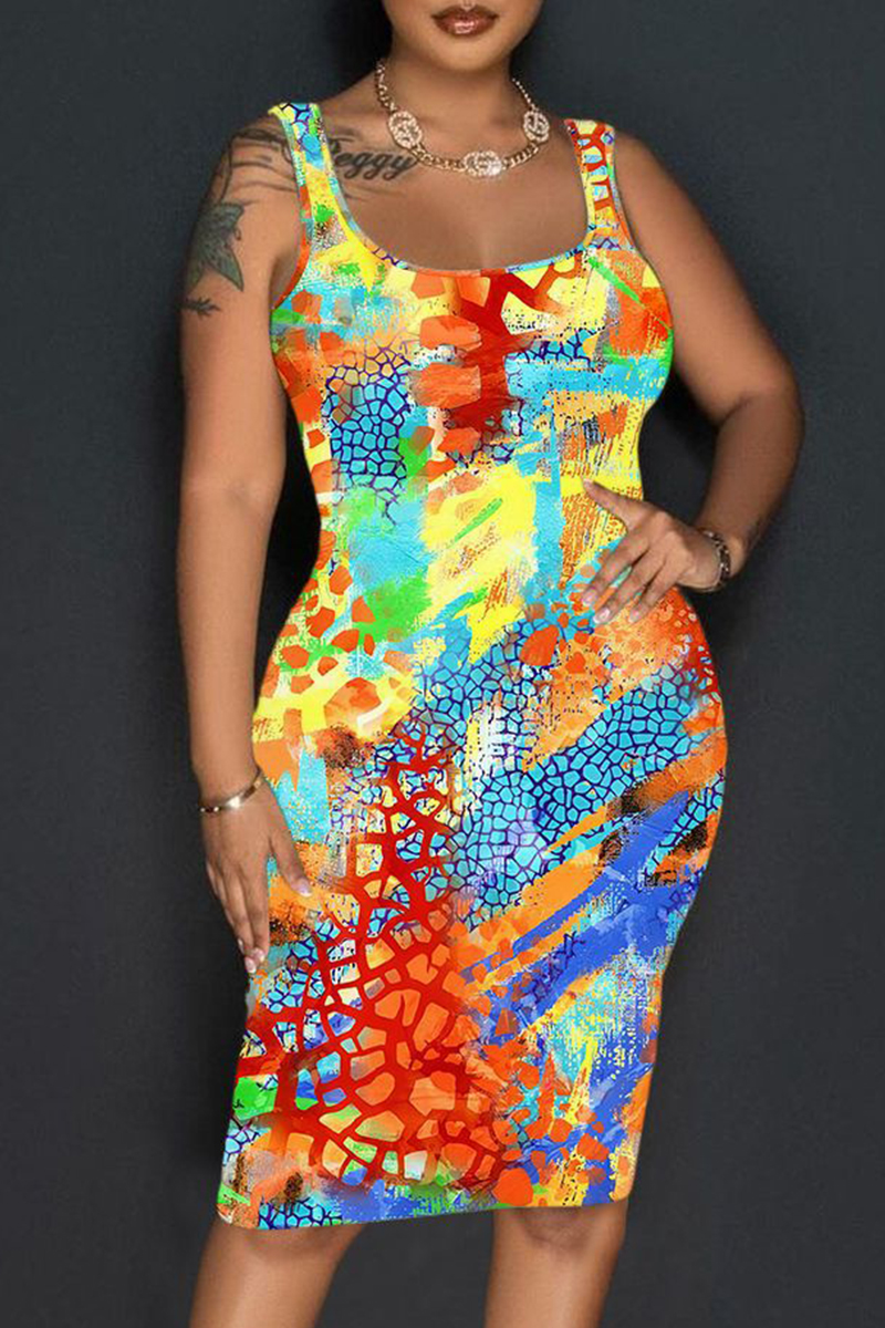Wholesale Casual Print Basic U Neck Vest Dresses K103476 Online