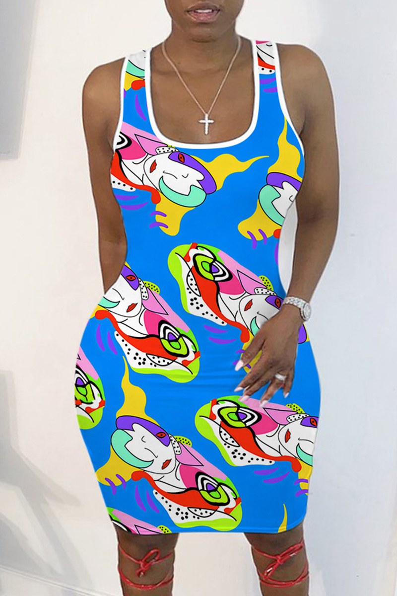 Wholesale Casual Print Basic U Neck Vest Dresses K103610 Online