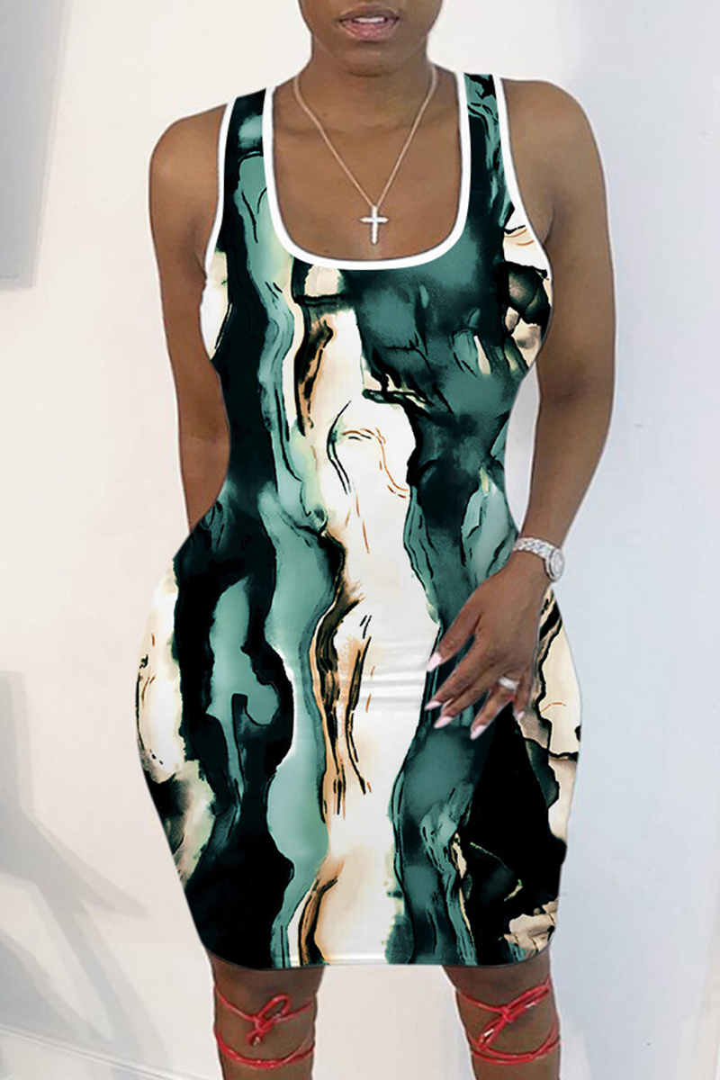 Wholesale Casual Print Basic U Neck Vest Dresses K103610 Online