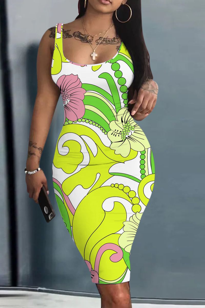 Wholesale Casual Print Basic U Neck Vest Dresses K103717 Online