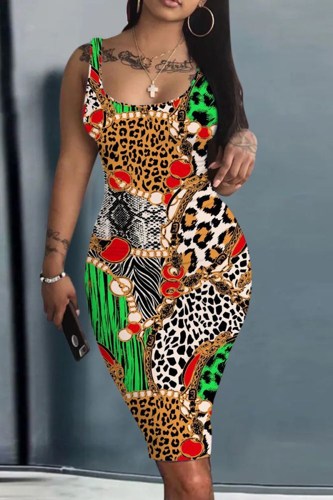 Wholesale Casual Print Basic U Neck Vest Dresses K103717 Online