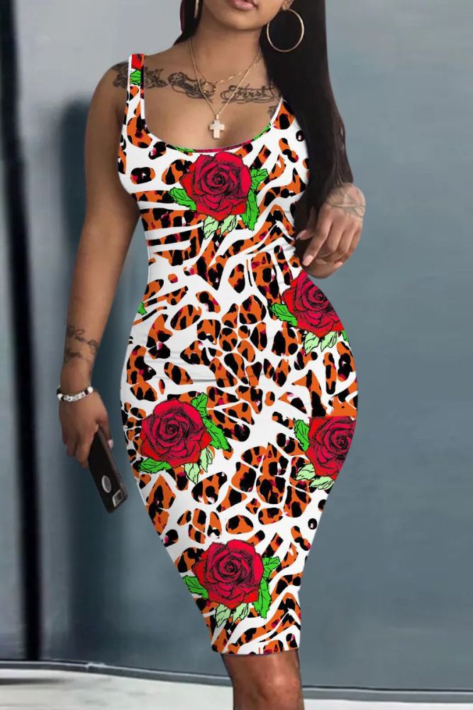 Wholesale Casual Print Basic U Neck Vest Dresses K103717 Online
