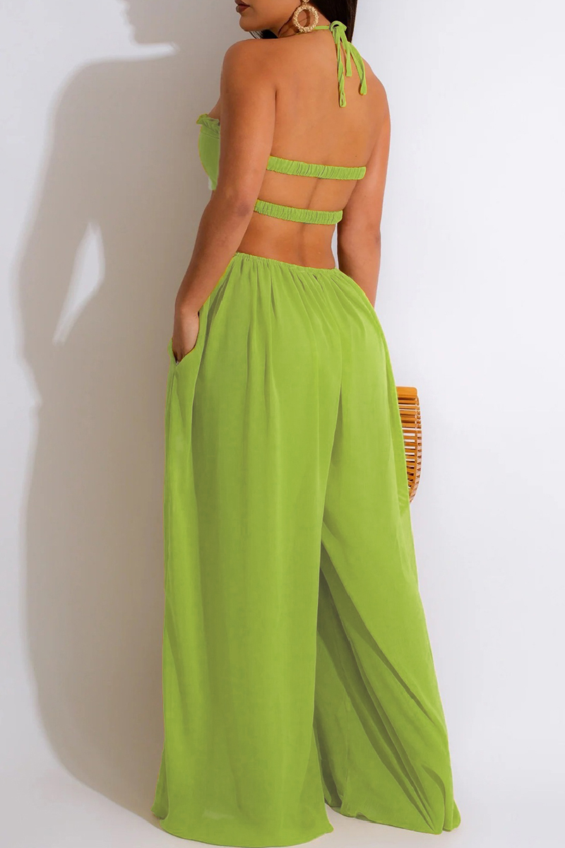Wholesale Sleeveless Backless Halter Cutout Vacation Cami Wide Leg ...