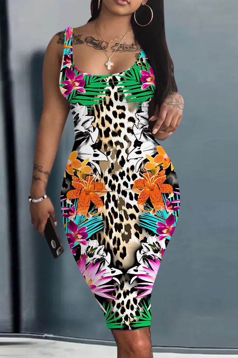 Wholesale Casual Print Basic U Neck Vest Dresses K104414 Online