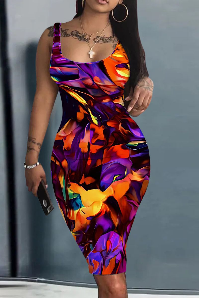 Wholesale Casual Print Basic U Neck Vest Dresses K104414 Online