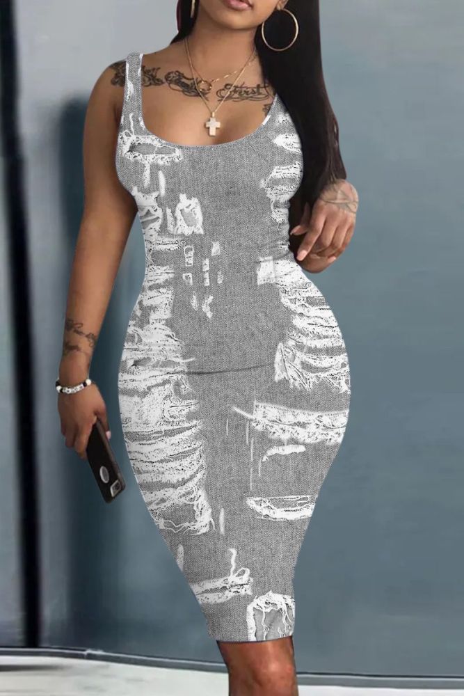 Wholesale Casual Print Basic U Neck Vest Dresses K104829 Online