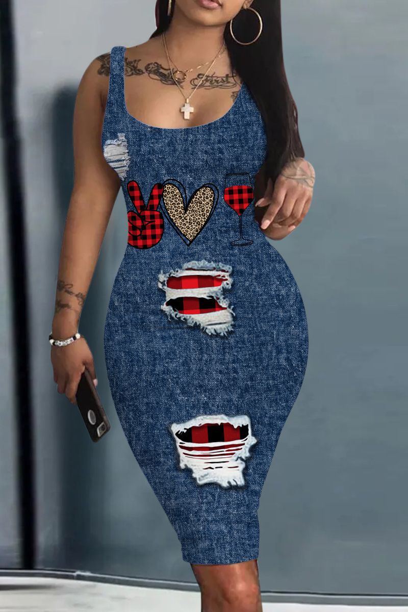 Wholesale Casual Print Basic U Neck Vest Dresses K104829 Online