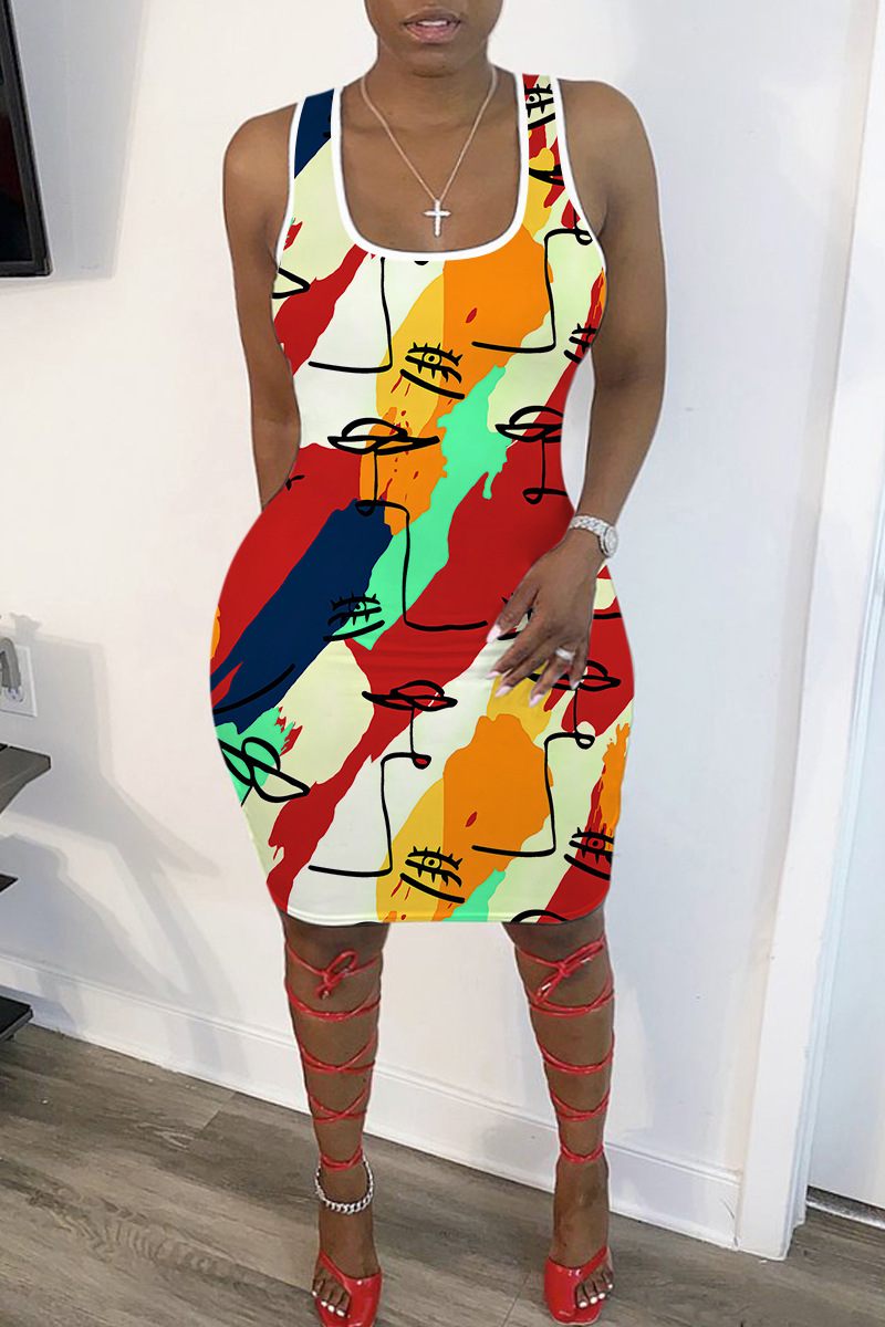 Wholesale Casual Print Basic U Neck Vest Dresses K103610 Online