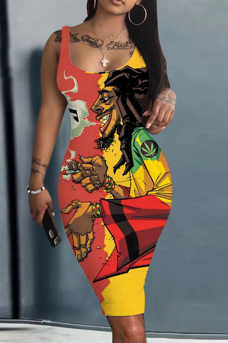 Wholesale Casual Print Basic U Neck Vest Dresses K105780 Online