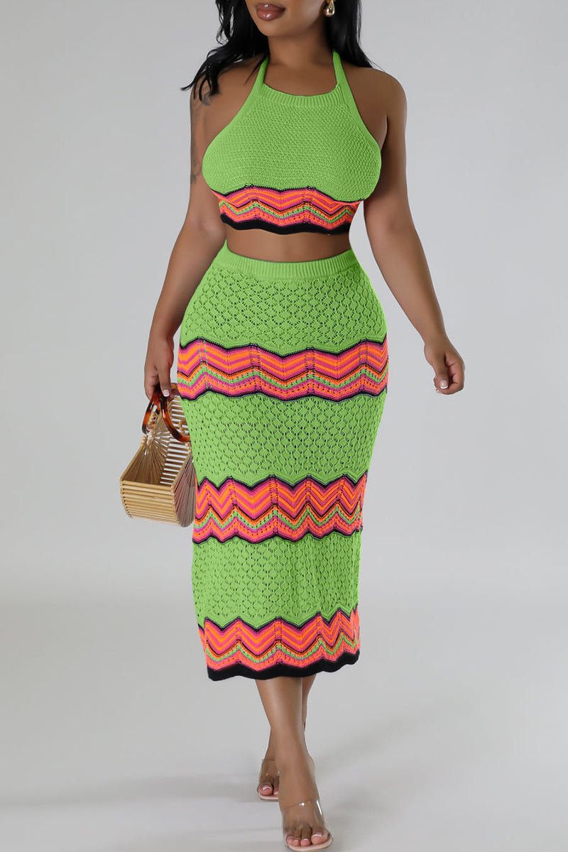 Wholesale Sweet Striped Bandage Hollowed Out Patchwork Backless Halter ...