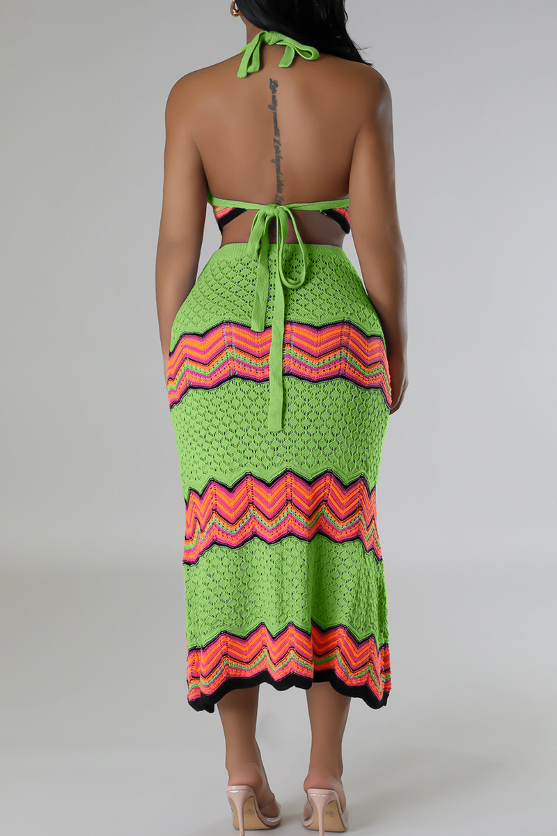 Wholesale Sweet Striped Bandage Hollowed Out Patchwork Backless Halter ...