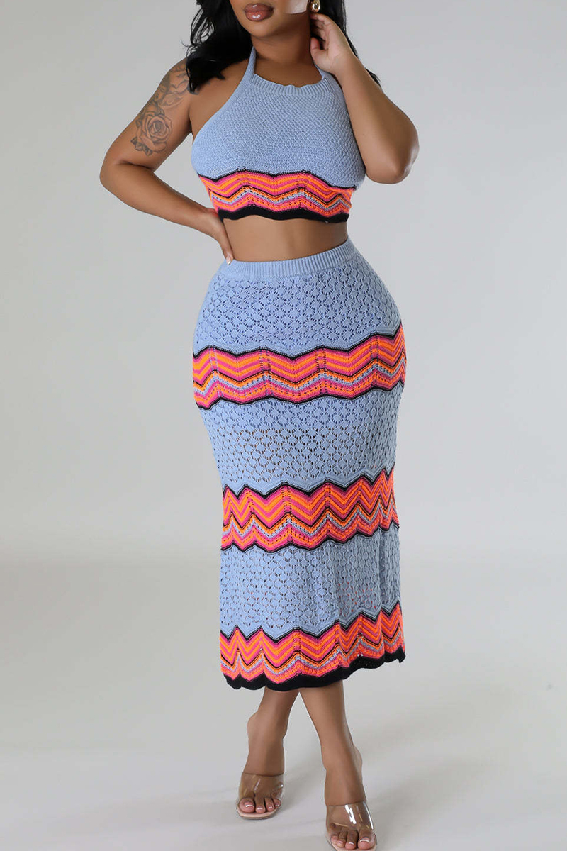 Wholesale Sweet Striped Bandage Hollowed Out Patchwork Backless Halter ...
