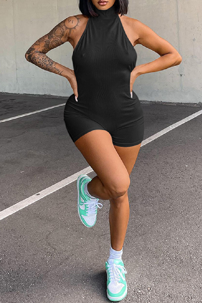 Wholesale Sexy Solid Backless Halter Skinny Rompers K106812 Online