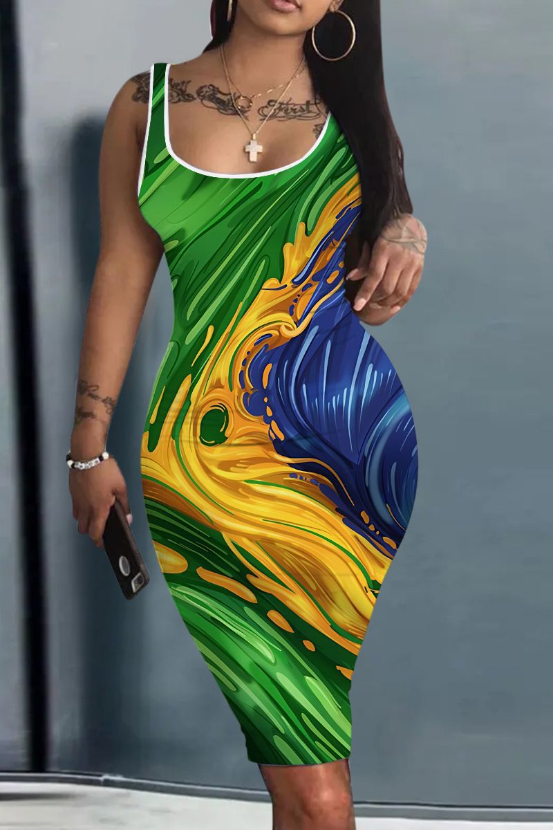 Wholesale Casual Print Basic U Neck Vest Dresses K107054 Online