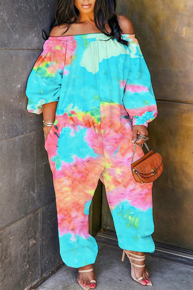 Wholesale Casual Rainbow Color Print Off Shoulder Long Sleeve Pockets ...