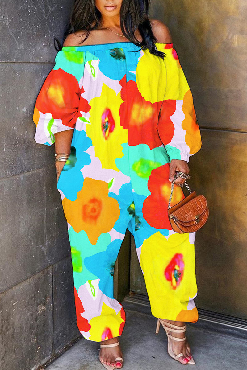 Wholesale Casual Rainbow Color Print Off Shoulder Long Sleeve Pockets ...