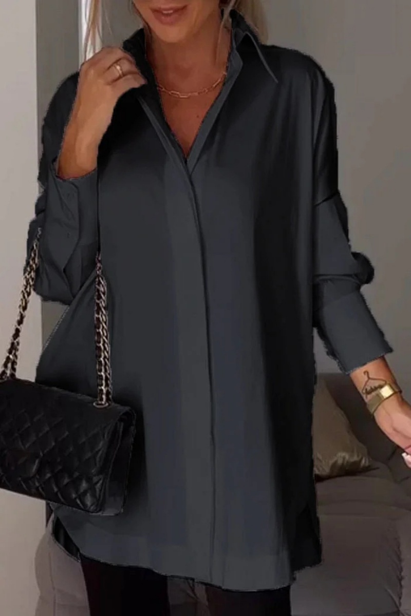Wholesale Casual Trundown Collar Long Sleeves Side Split Vacation ...