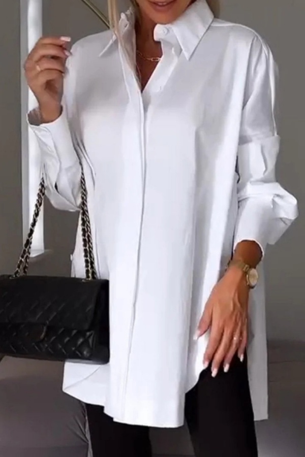 Wholesale Casual Trundown Collar Long Sleeves Side Split Vacation ...