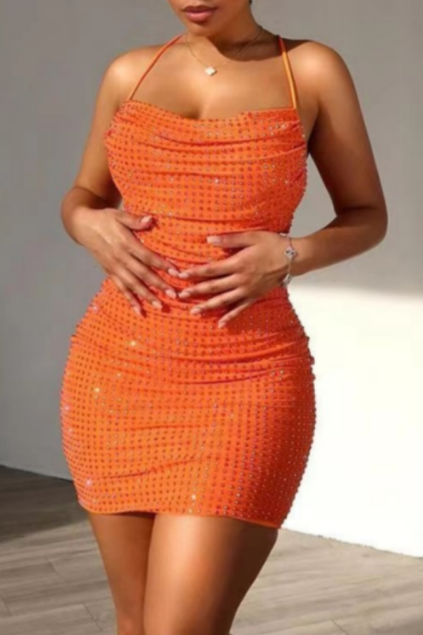 Wholesale Sleeveless Backless Hot Drill Spaghetti Strap Wrapped Skirt ...
