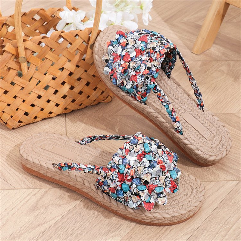 Wholesale Ombre Floral Pattern Braided Slippers Bohemia Linen Flip ...