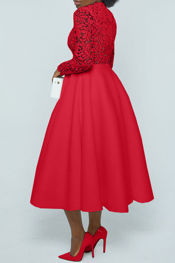 Wholesale Lace Flower Print Long Sleeve Lace Cinch Waist Flowy A Line ...