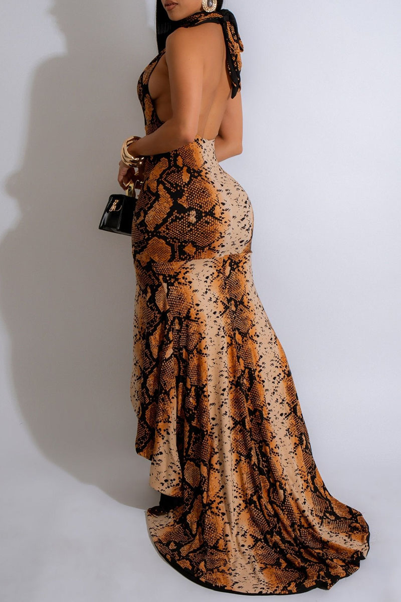 Wholesale Snake Print Slit V Neck Sleeveless Front Slit Mermaid Hem ...
