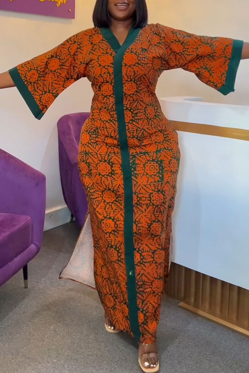 Wholesale Casual African Boho Print V Neck 3/4 Sleeve Vacation Bodycon ...