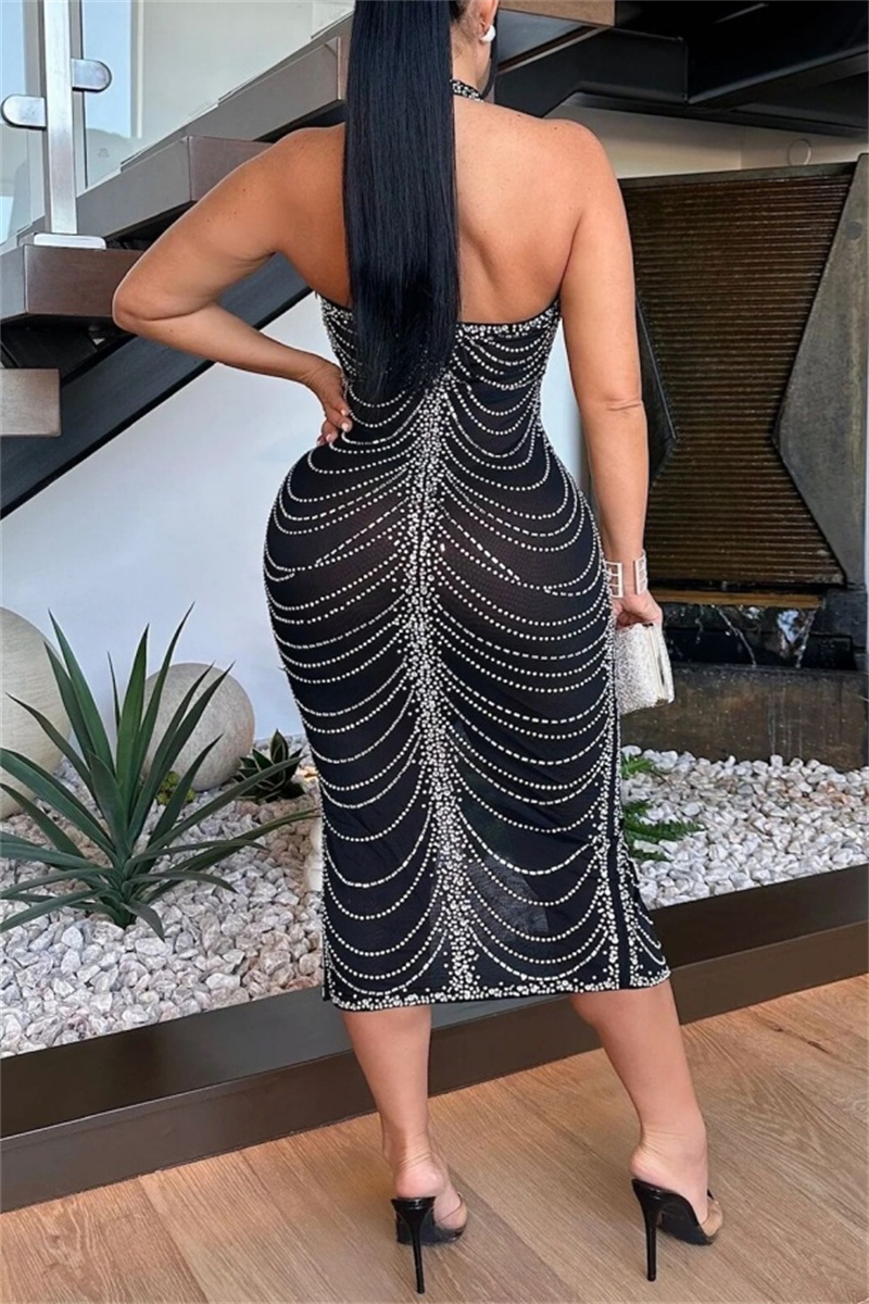Wholesale Black Hot Drilling Sleeveless Backless Slit Bud Formal ...