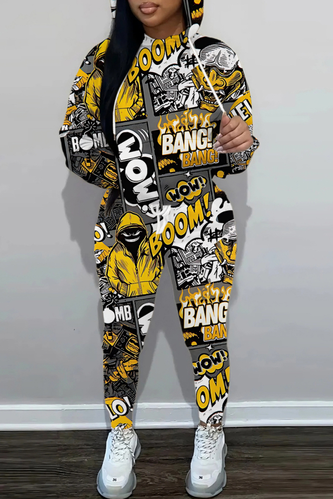 Wholesale Colorful Graffiti Print Long Sleeve Hoodie Jogger Two Piece ...