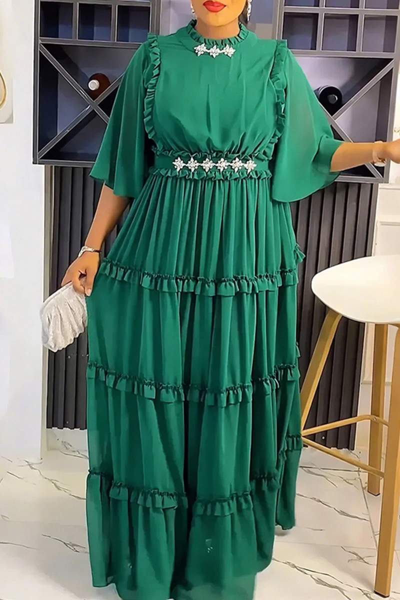 Wholesale Green High Neck Bell Sleeve Loose Fit Ruffle Layered Wedding ...