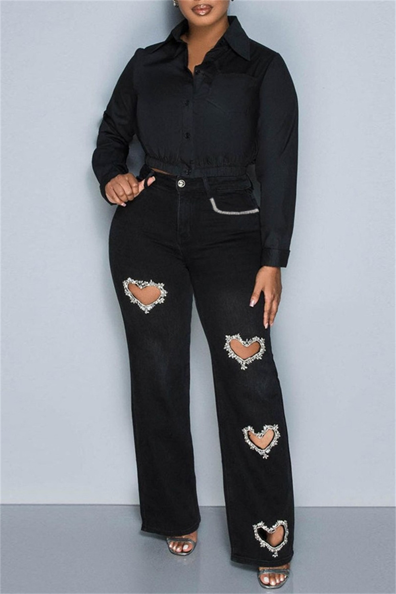 Wholesale Blue Casual Patchwork Hot Drilling Heart-shaped Cut OutHigh ...