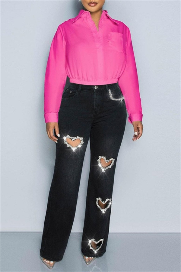 Wholesale Blue Casual Patchwork Hot Drilling Heart-shaped Cut OutHigh ...