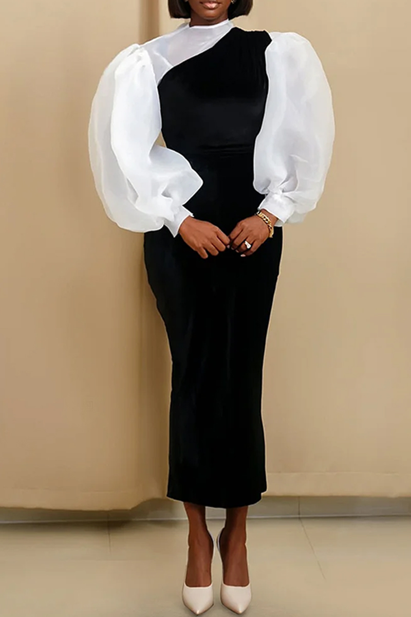 Wholesale Black Half A Turtleneck Sheer Lantern Sleeve Formal Evening ...